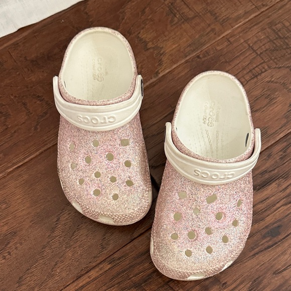 CROCS | Shoes | Crocs Kids Sparkly Slippers Pink Glitter And White ...